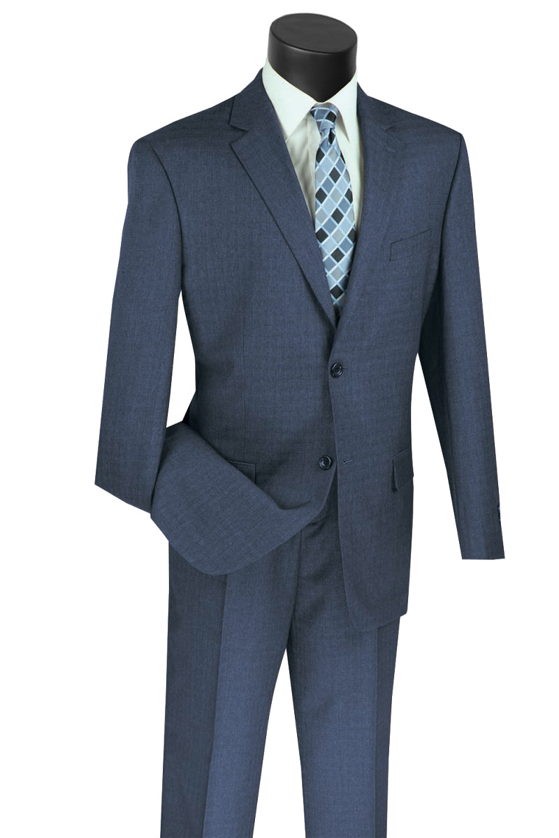 Mens 2 Button Modern Textured Weave Suit in Blue — Menssuitsatlanta