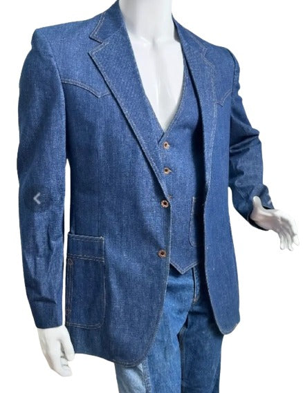Men's Denim Blue Vested Suit 2 Buttons Pleated Pants — Menssuitsatlanta