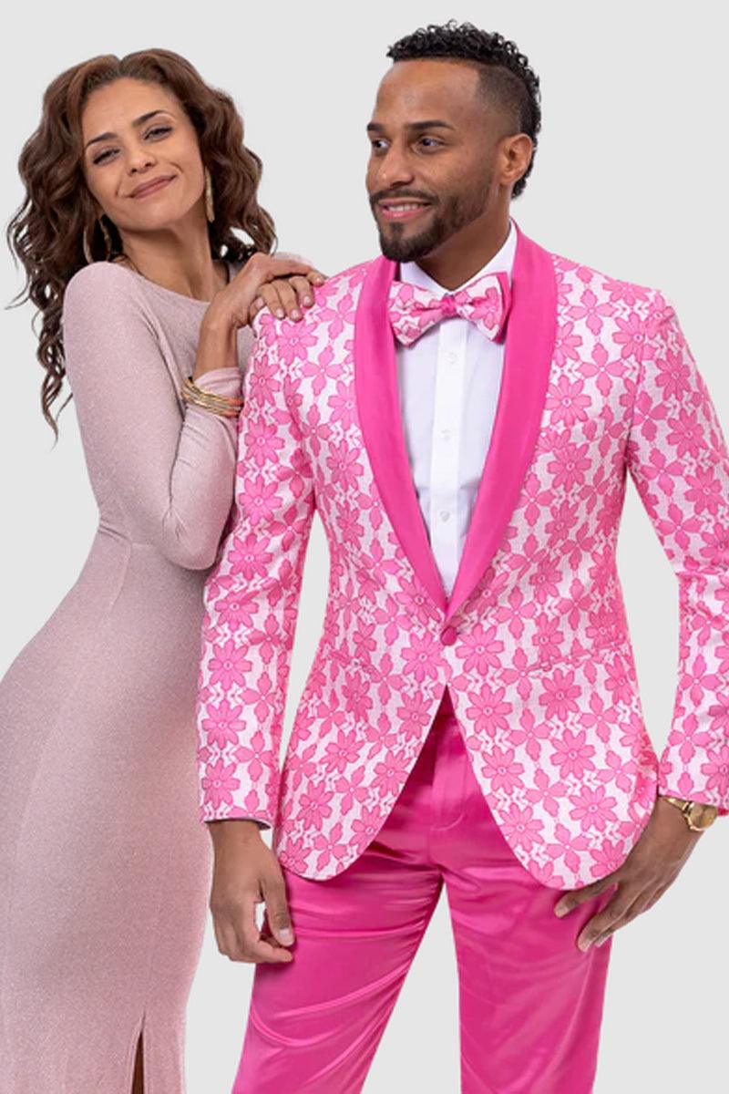 EJ Samuel Prom Tuxedo - Slim Fit Hot Pink Fuschia Floral Lace ...