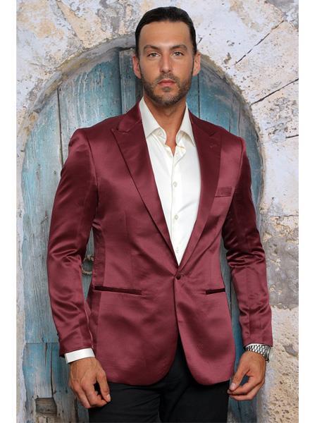 Men's Shiny Flashy Satin Solid Blazer ~ Sport Coat Burgundy Available ...