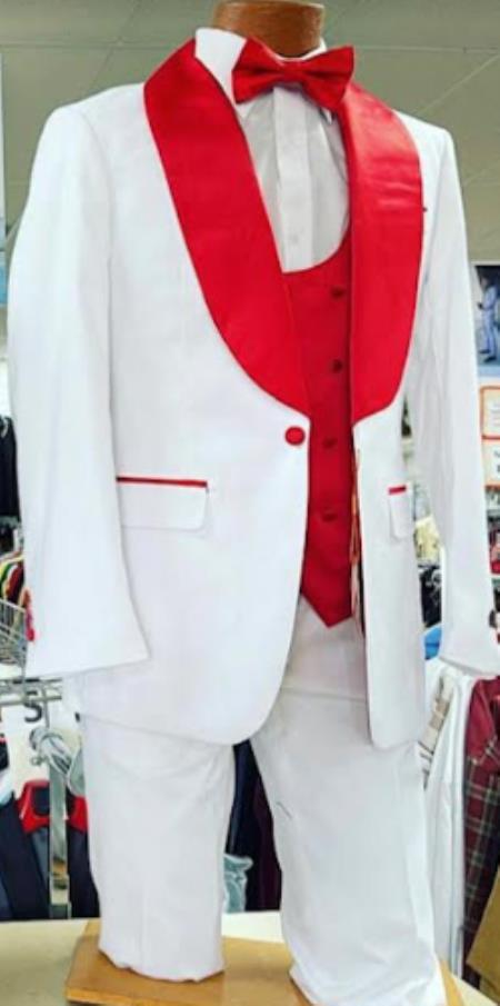 White and Red Tuxedo With Vest - Groom Tuxedo — Menssuitsatlanta