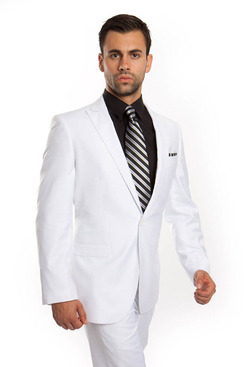Men's Slim Fit White Suit with One Button Peak Lapel — Menssuitsatlanta