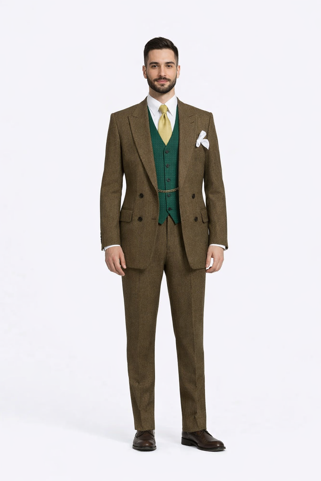 Al Capone Outfit for Men Brown Double Breasted Suit $179 + Hunter Gree ...