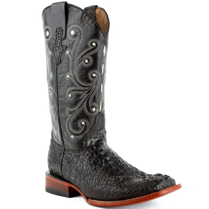 Men's Ferrini Caiman Crocodile Print Boots Handcrafted Black 4039304 ...