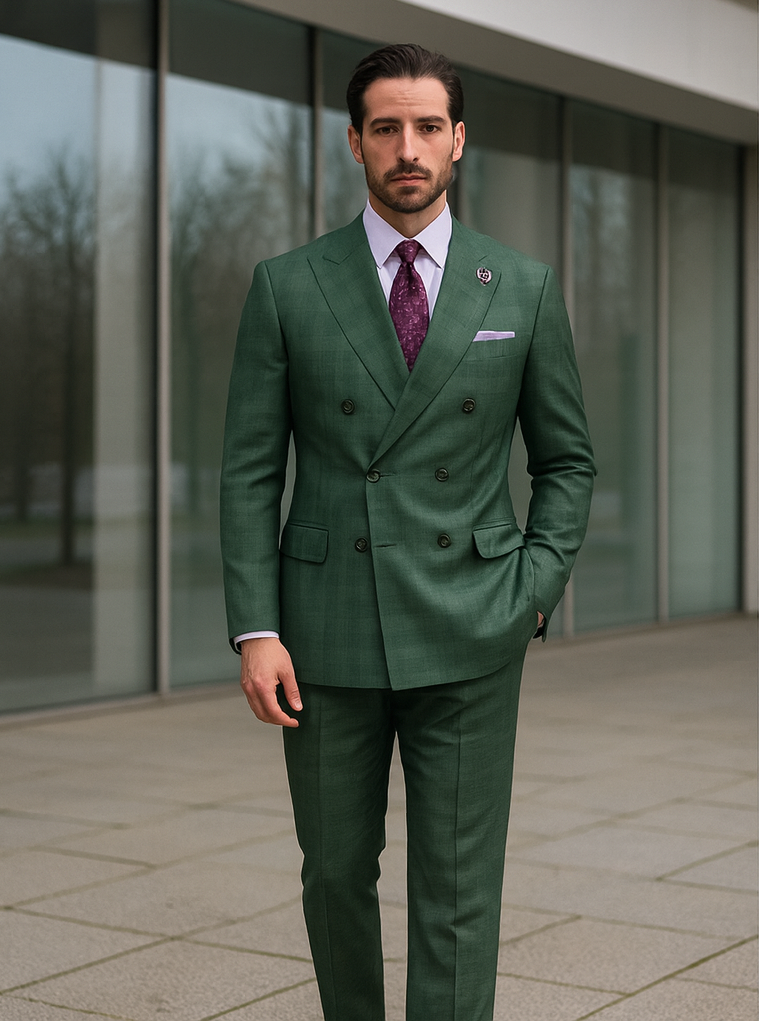 Luxury Green Suit for Men – Double-Breasted Tailored Style ...