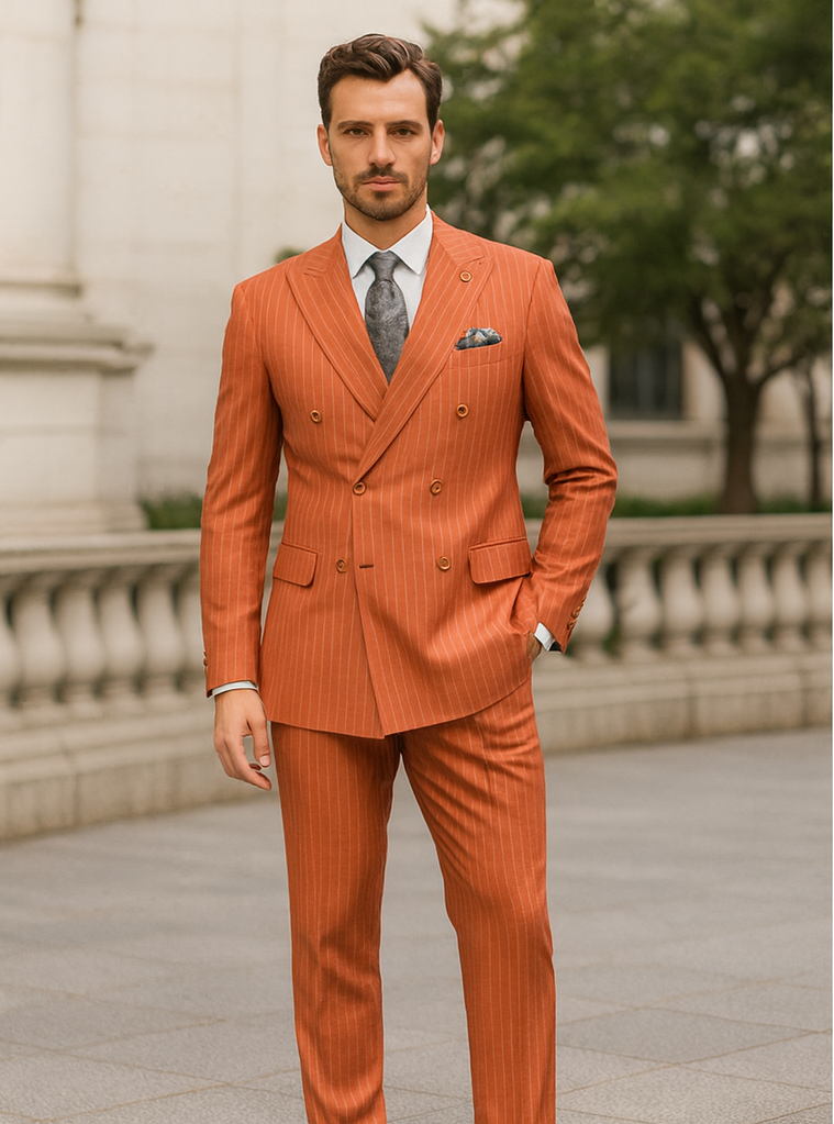 Premium Orange Pinstripe Suit – Tailored Men’s Formal Ensemble ...