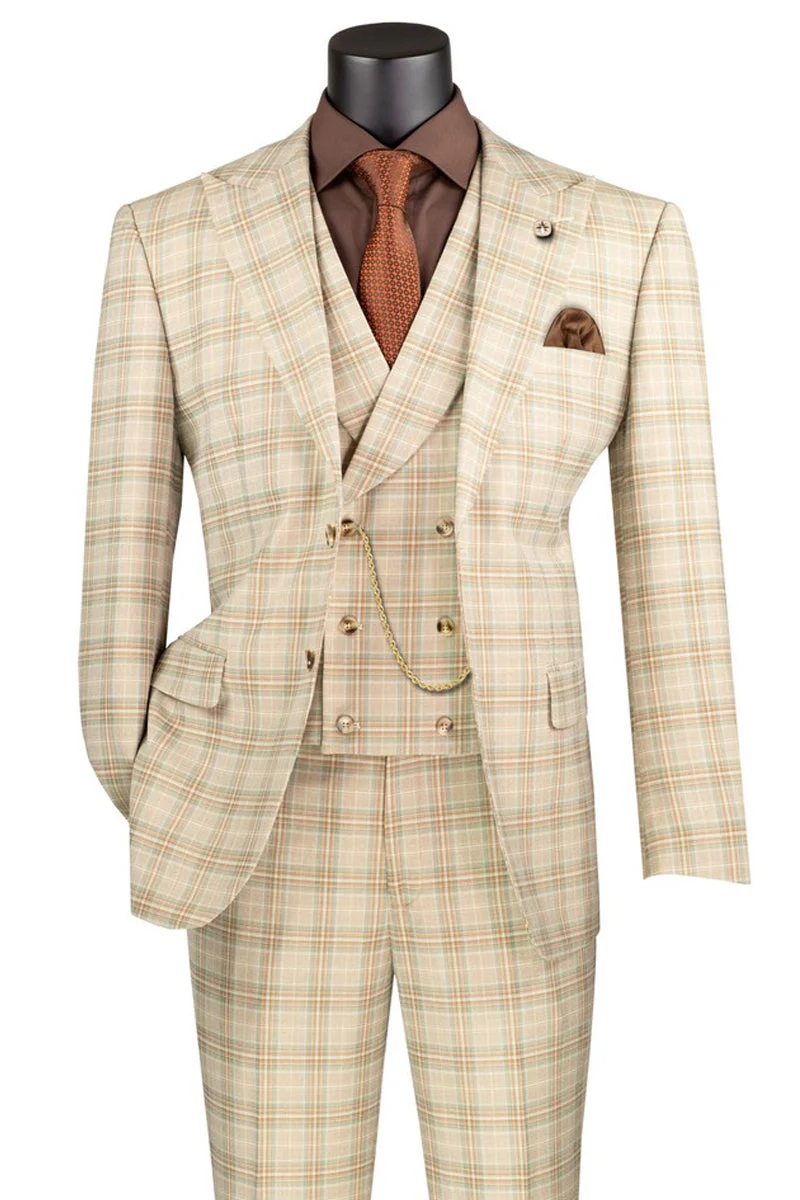 Marc Darcy Wedding Suits Men's Summer Windowpane Plaid Suit with Doubl ...