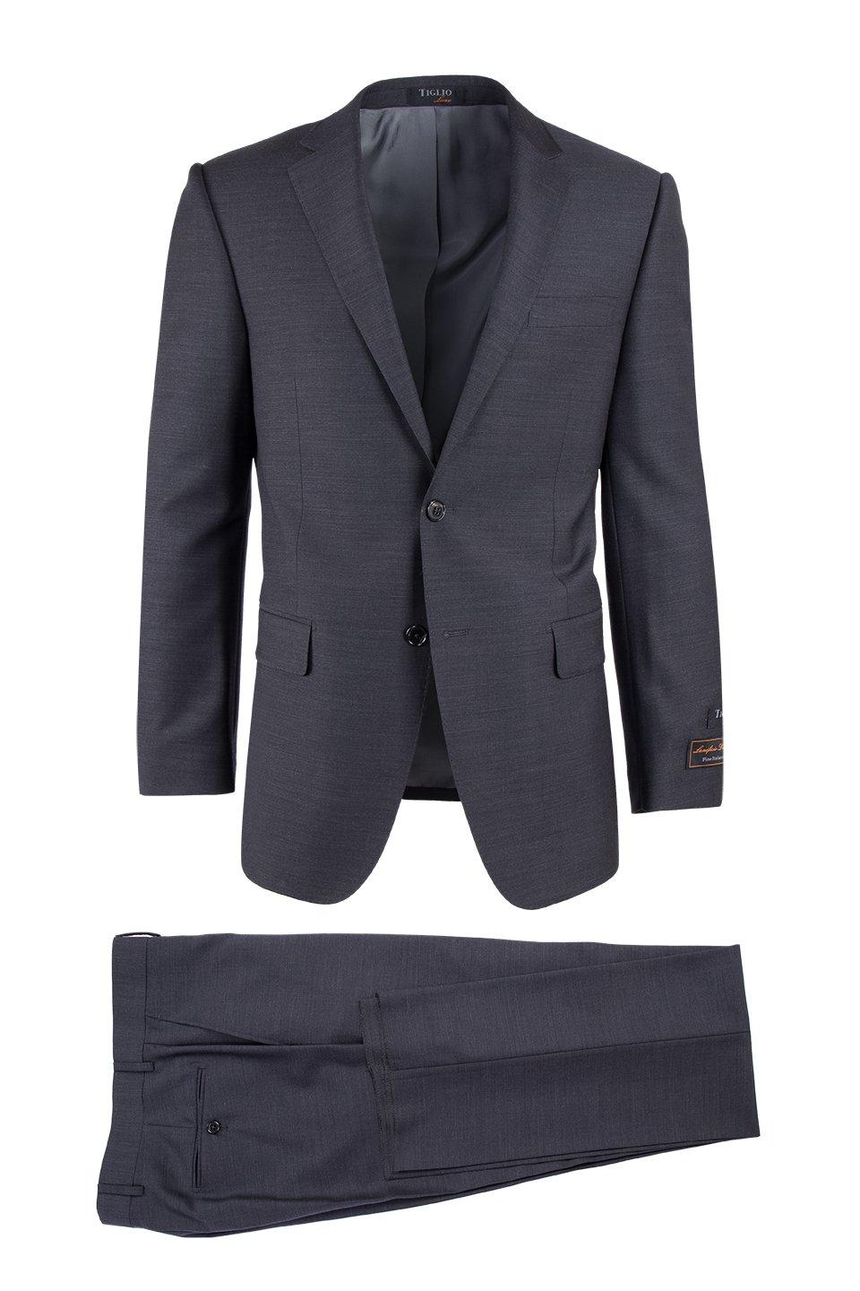 Tiglio Italian Suit - Real Wool Fabric Super 150's Novello Charcoal Gr ...