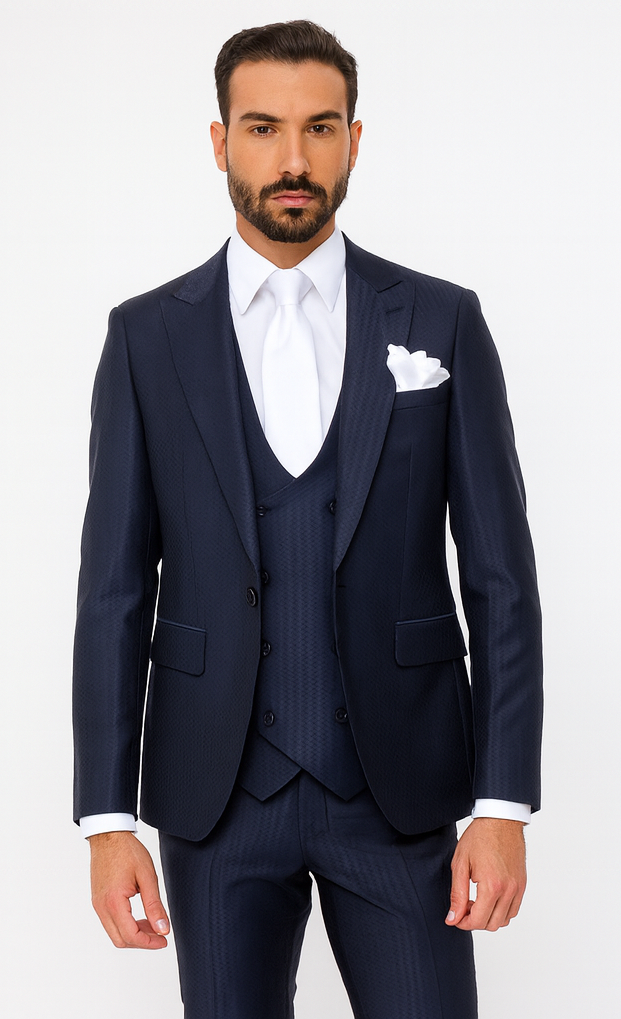 Rossi Man MAX RM1711 Navy Slim Fit 3-Piece Suit – Men’s Formalwear ...