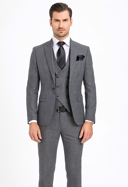 Rossi Man MAX RM1784 Grey Slim Fit 3-Piece Suit – Stylish Men’s Formal ...