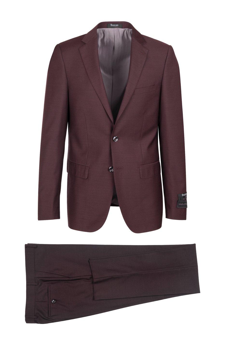 Tiglio Italian Suit - Real Wool Fabric Super 150's Porto Burgundy, Sli ...