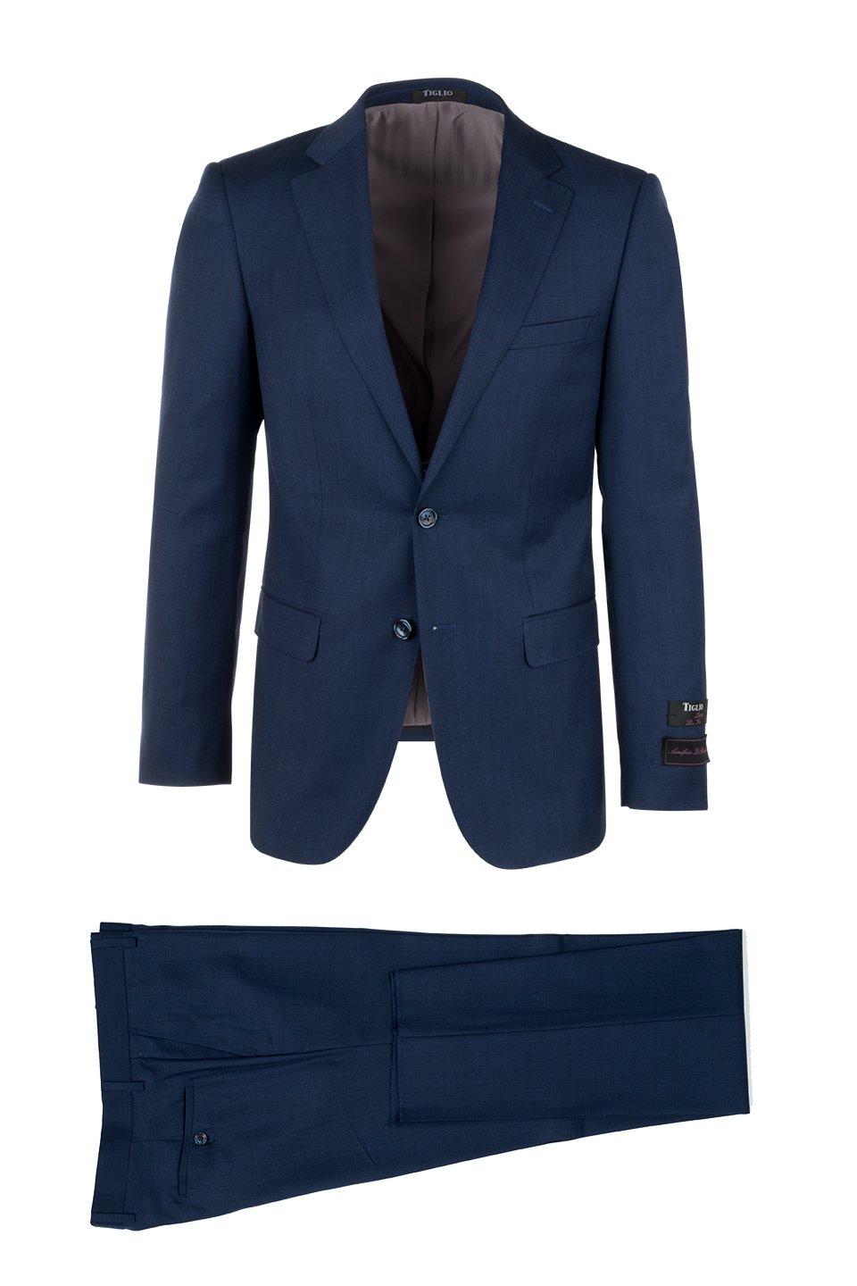 Tiglio Italian Suit - Real Wool Fabric Super 150's Porto Blue, Slim Fi ...