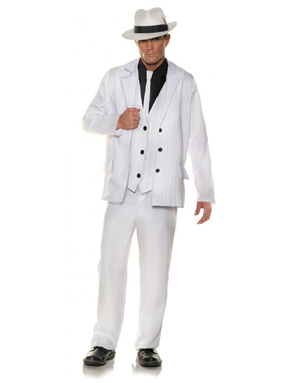 White and Black Pinstripe Vested Suit + Matching White Hat + Shirt And ...