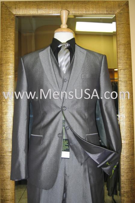 2 Button 3 Piece Silver Shiny Slim Fit Suit — Menssuitsatlanta