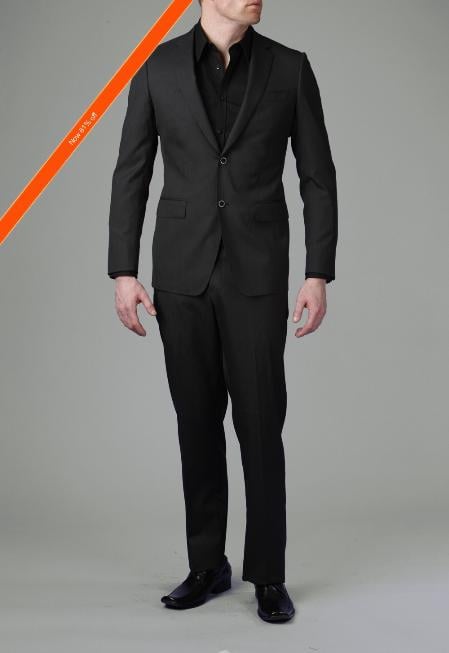 2 Button Liquid Black Modern Slim Suit — Menssuitsatlanta
