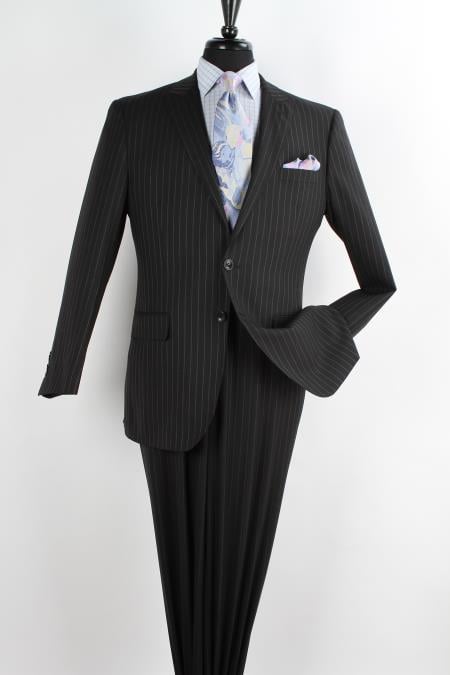 Men's 2 Piece Executive Suit - Peak Lapel Black with Chalk Stripe ~ Pi ...