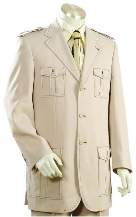 3 Button Cane Beige Men's Suit — Menssuitsatlanta