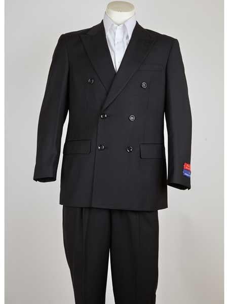 Men's Peak Lapel 6 Button Double Breasted Black Suit — Menssuitsatlanta