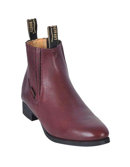 Maroon Color Leather Boot botines para hombre For Men - Short Cowboy ...