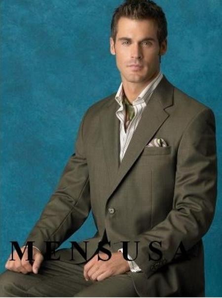Dark Clowdy Olive Green 2 Button Style 100% Wool Suit — Menssuitsatlanta