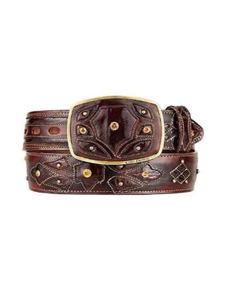 Burnished Original Eel Skin Fashion Western Belt Brown — Menssuitsatlanta
