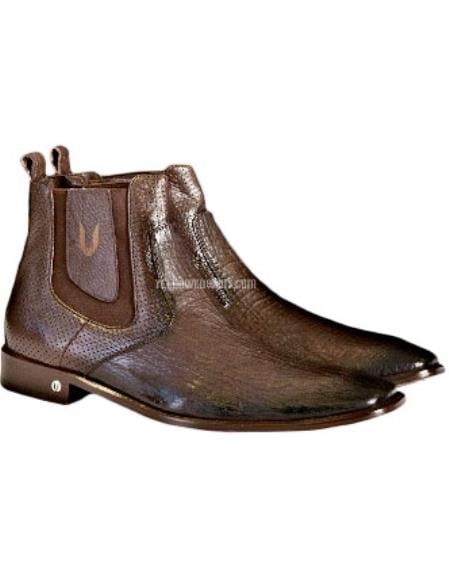 Men's Faded Brown Vestigium Genuine Sharkskin Chelsea Boots Handcrafte ...