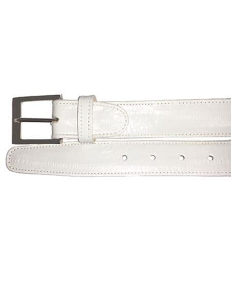 Men's Genuine Eel White Belt — Menssuitsatlanta