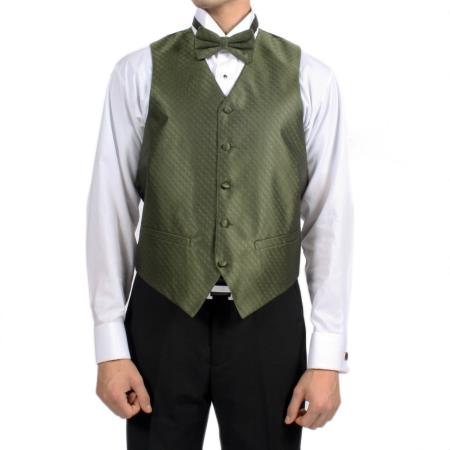 Men's Olive Green Diamond Pattern 4-Piece Men's Vest Set Also availabl ...