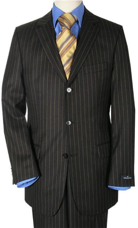 Jet Black Small Pinstripe premier quality three buttons Suit style ita ...