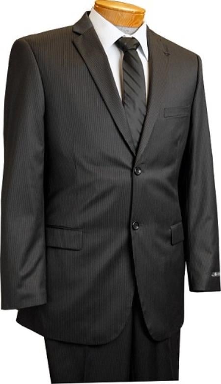 Men's 2 Button Slim Cut Black Pinstripe Conservative Pattern Suit Blac ...