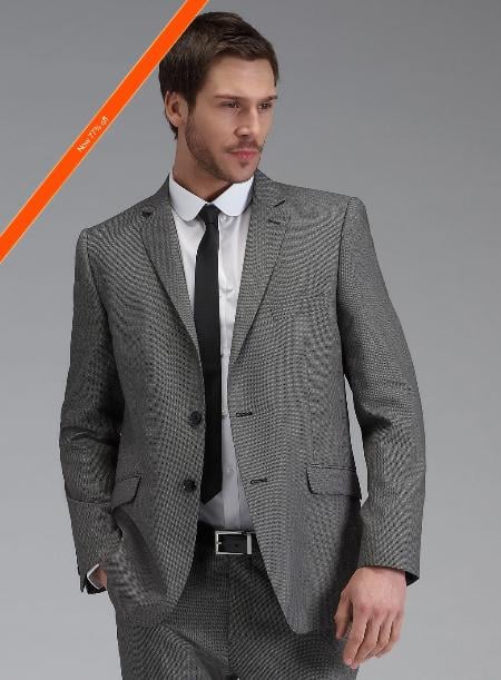 Men's 2 Button Slim Fit Grey Birdseye Cheap Priced Business Suits Clea ...
