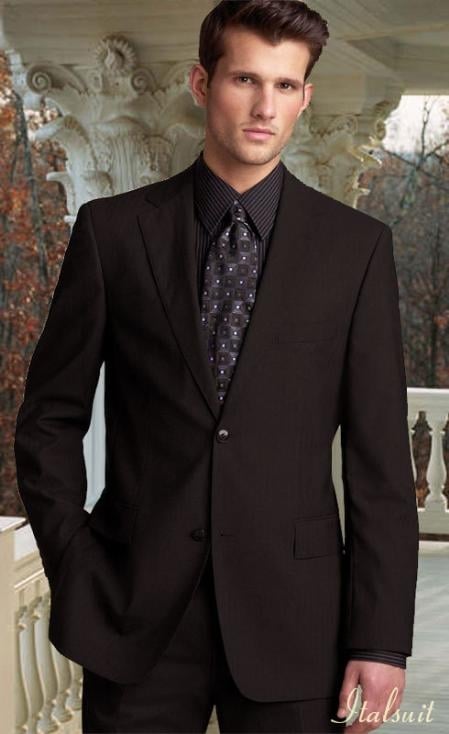 Men's Brown 2 Button Wool 2pc Suit Super 150's with Hand Pick Stitch S ...