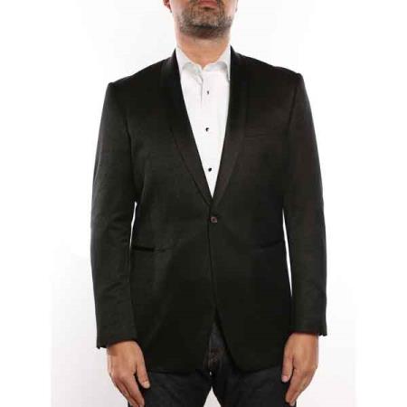 Men's 1 Button Shawl Collar Textured Tuxedo Slim Fit Blazer Black ...