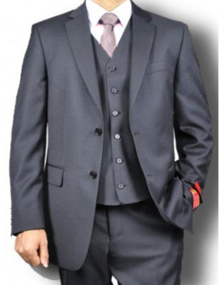 Men's 100% Solid 2 Button Vested 3 Piece Suit Jet Black- High End Suit ...