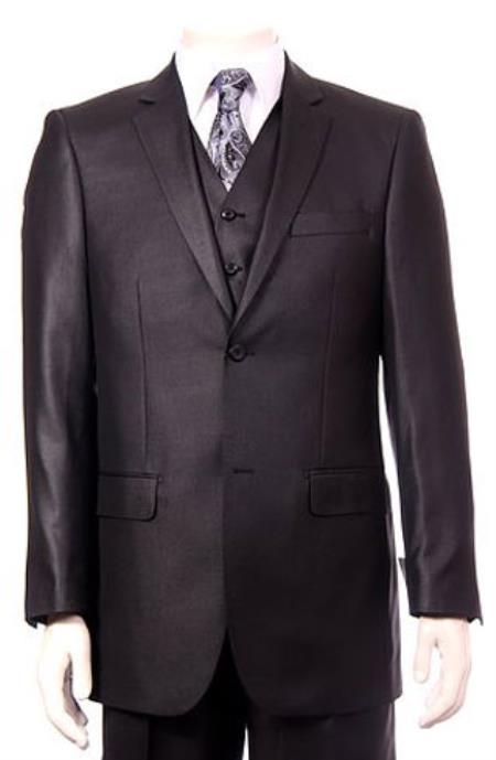 Men's Black Ultra fine Super fine poly blend Vested Suit — Menssuitsatlanta