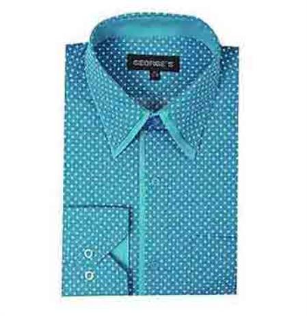 Mens Turquoise Dress Shirt Mini Polka Dot Design Aqua ~ Turquoise Colo ...