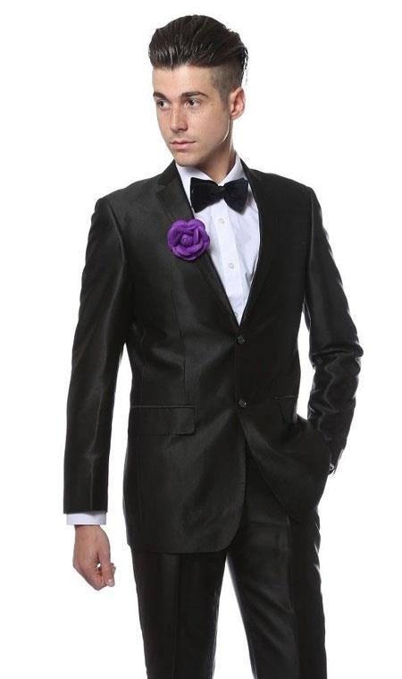 Men's Black Shiny Two Piece Slim Fitted Suits Oxford Men's Sharkskin S ...