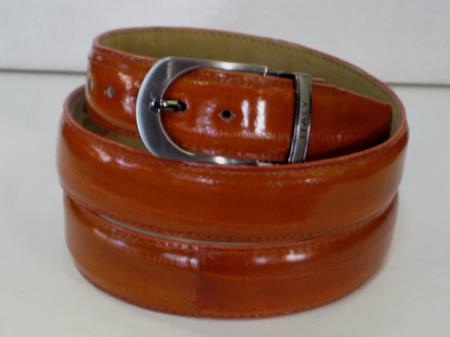 Men's Genuine Authentic Cognac Eel Belt — Menssuitsatlanta