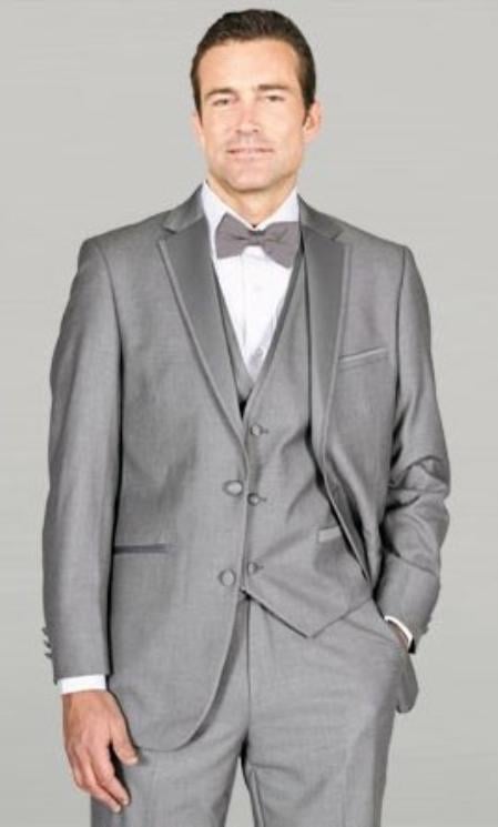 Light Grey ~ Gray Framed with Vest Microfiber Wedding Fashion Tuxedo F ...