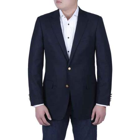Men's Navy Blue Italian Style Blazer with Brass Buttons Classic Fit ...