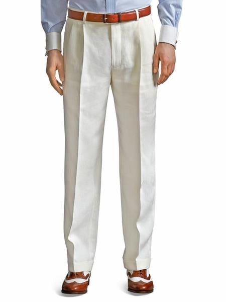 Ivory ~ Cream ~ Off White Pleated Dress Pant For Men unhemmed unfinish ...