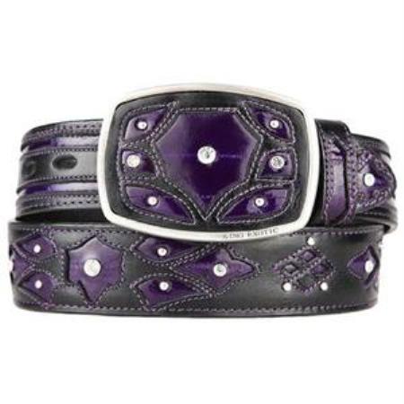 Men's Purple Original Eel Skin Fashion Western Belt — Menssuitsatlanta