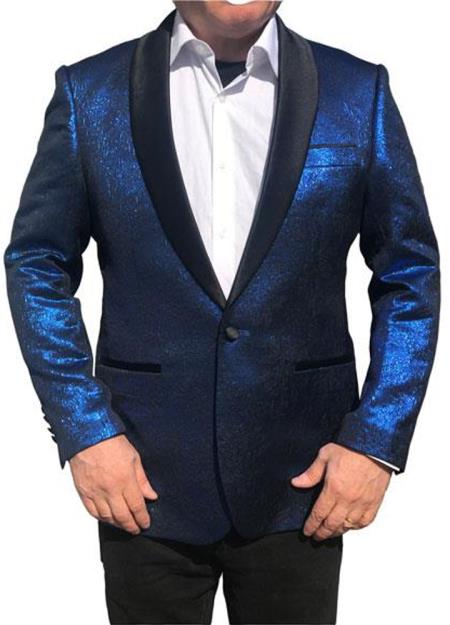 Men's Royal Blue One Button Black Shawl Lapel Jacket — Menssuitsatlanta
