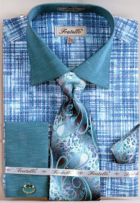 Mens Turquoise Dress Shirt Mens Turquoise Cuff Links French Cuff Dress ...