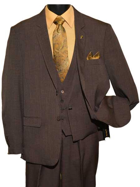 Mens Two Button Dark Brown Vested Suit — Menssuitsatlanta