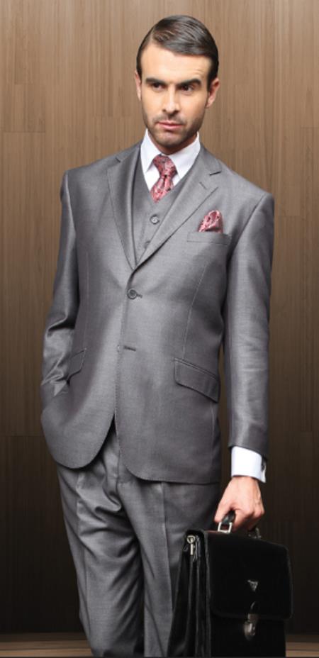 Men's Classic Italian Fabric 2 Button Split-waist Gray Suit ...