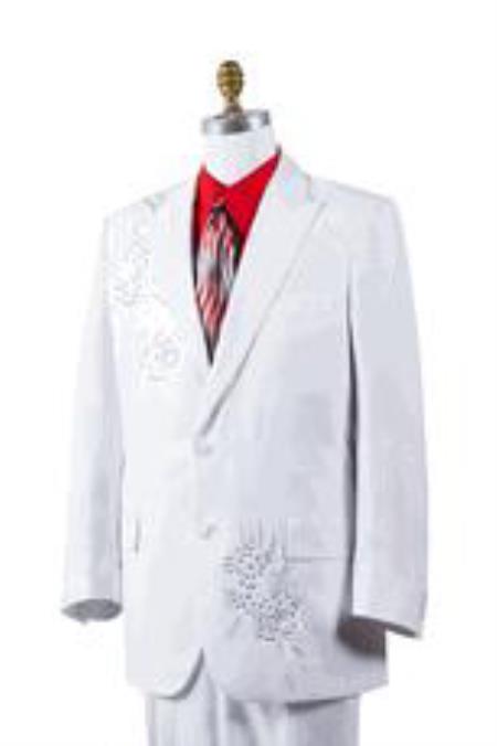 Men's White Poly Woven Rhinestone Entertainer Suit - All White Suit ...