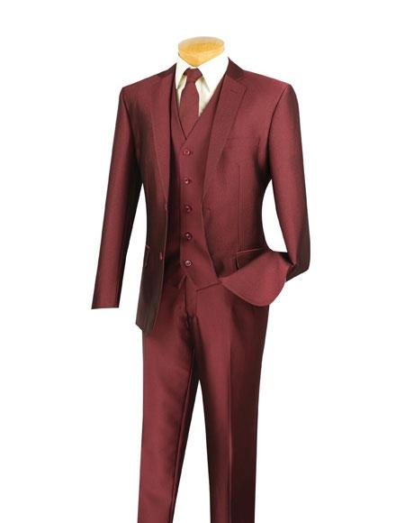 Men's Two Buttons Slim Fit 3 Piece Executive Wine Suit — Menssuitsatlanta