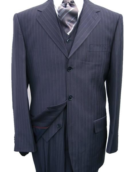 Navy Blue Pinstripe Vested 3 ~ Three Piece Suit Super 120's Extra Fine ...