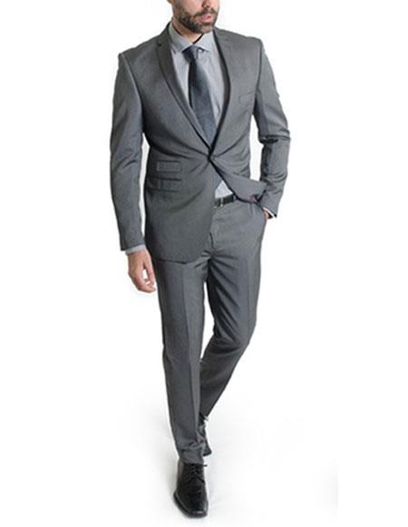 Men's One Button Slim Fitted Gray Suits - Single Button Suit ...